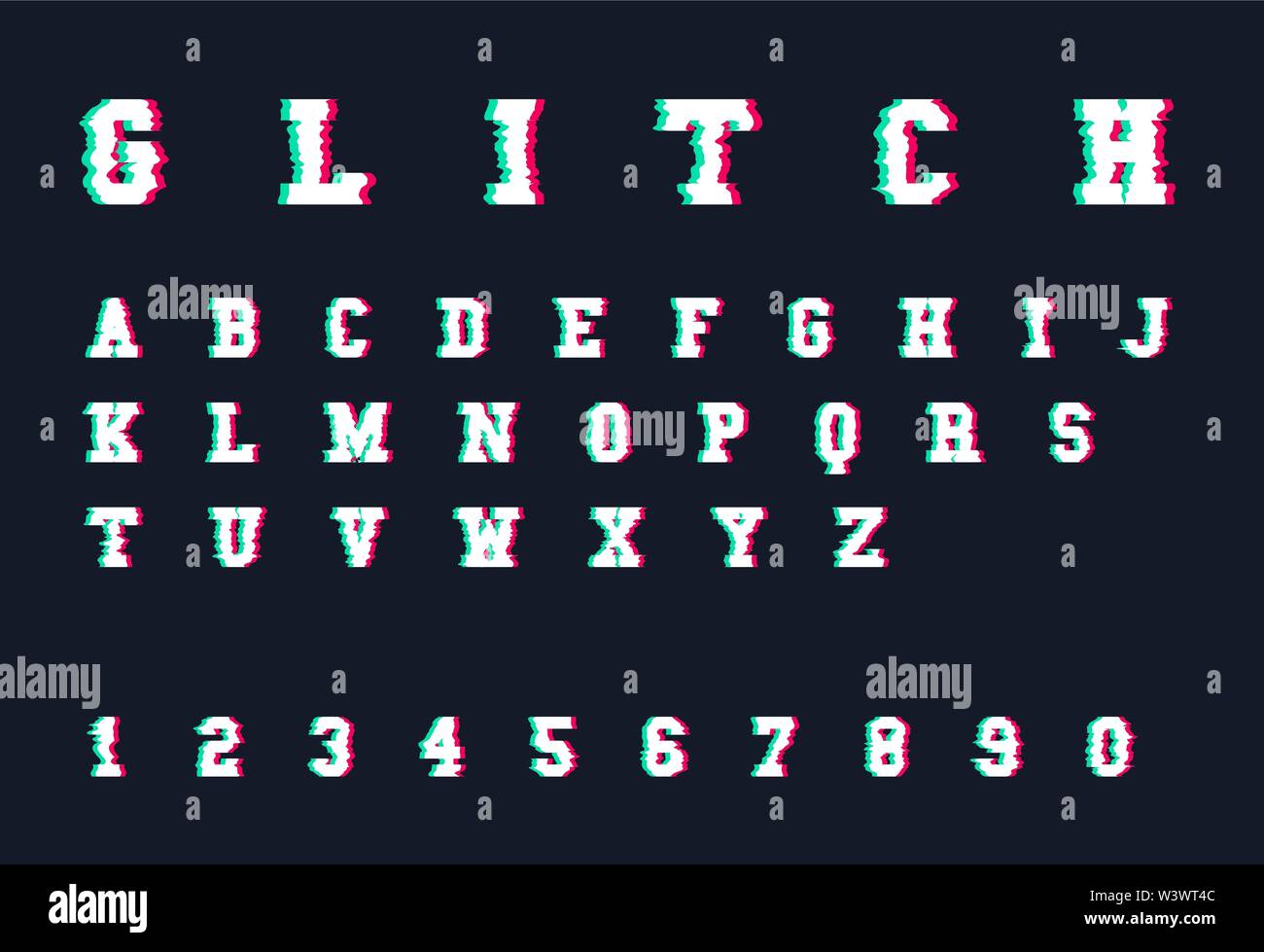 Trendy style distorted glitch typeface. Letters and numbers vector ...