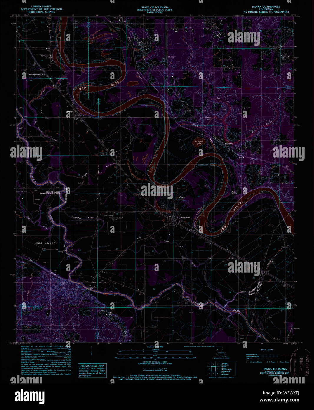 USGS TOPO Map Louisiana LA Hanna 332207 1989 24000 Inverted Restoration ...
