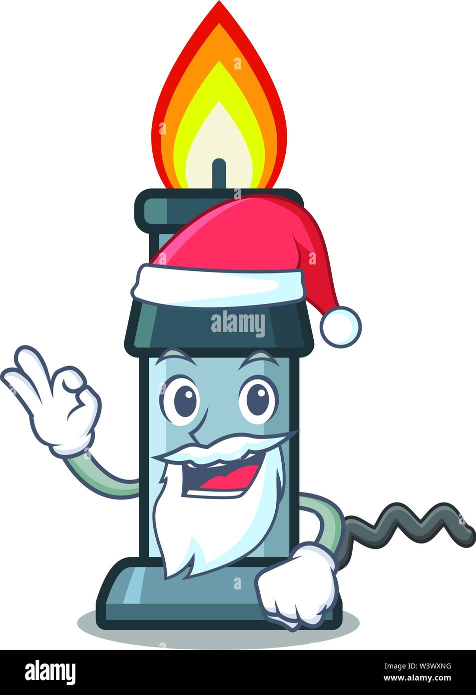 Santa bunsen burner above wooden cartoon table vector illustration ...
