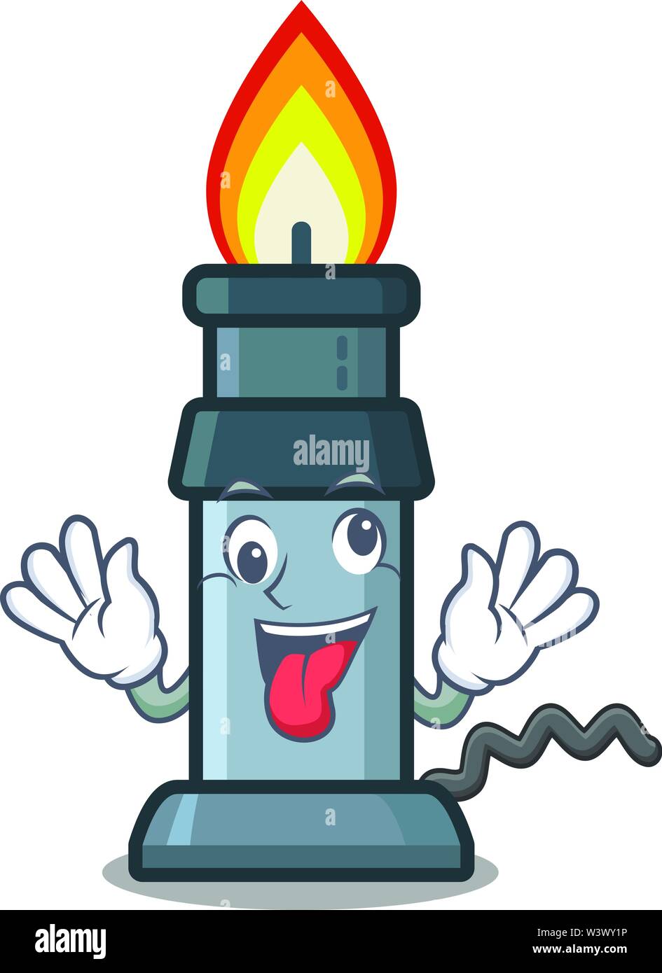 Crazy bunsen burner above wooden cartoon table vector illustration ...