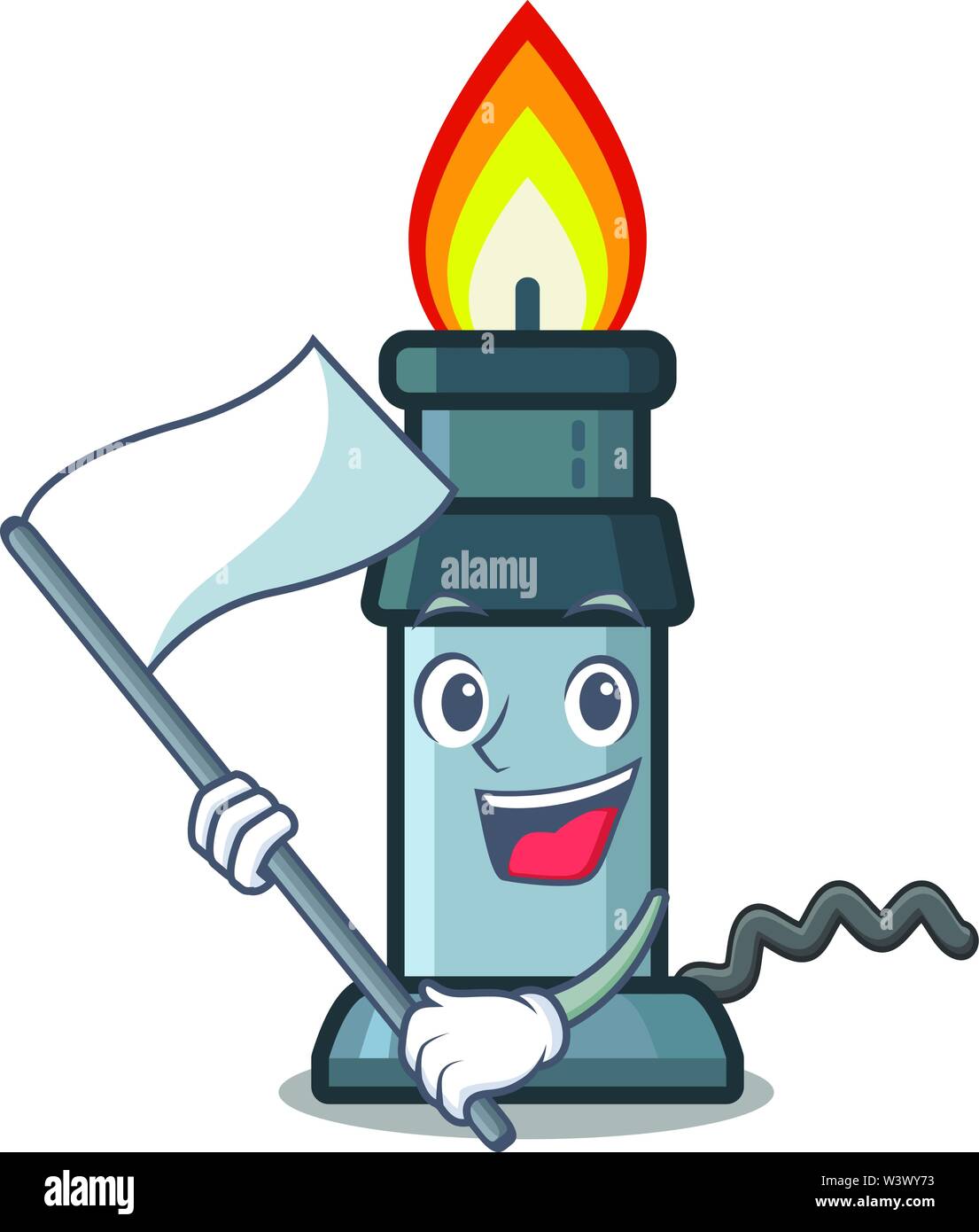 With flag bunsen burner above wooden cartoon table vector illustration ...