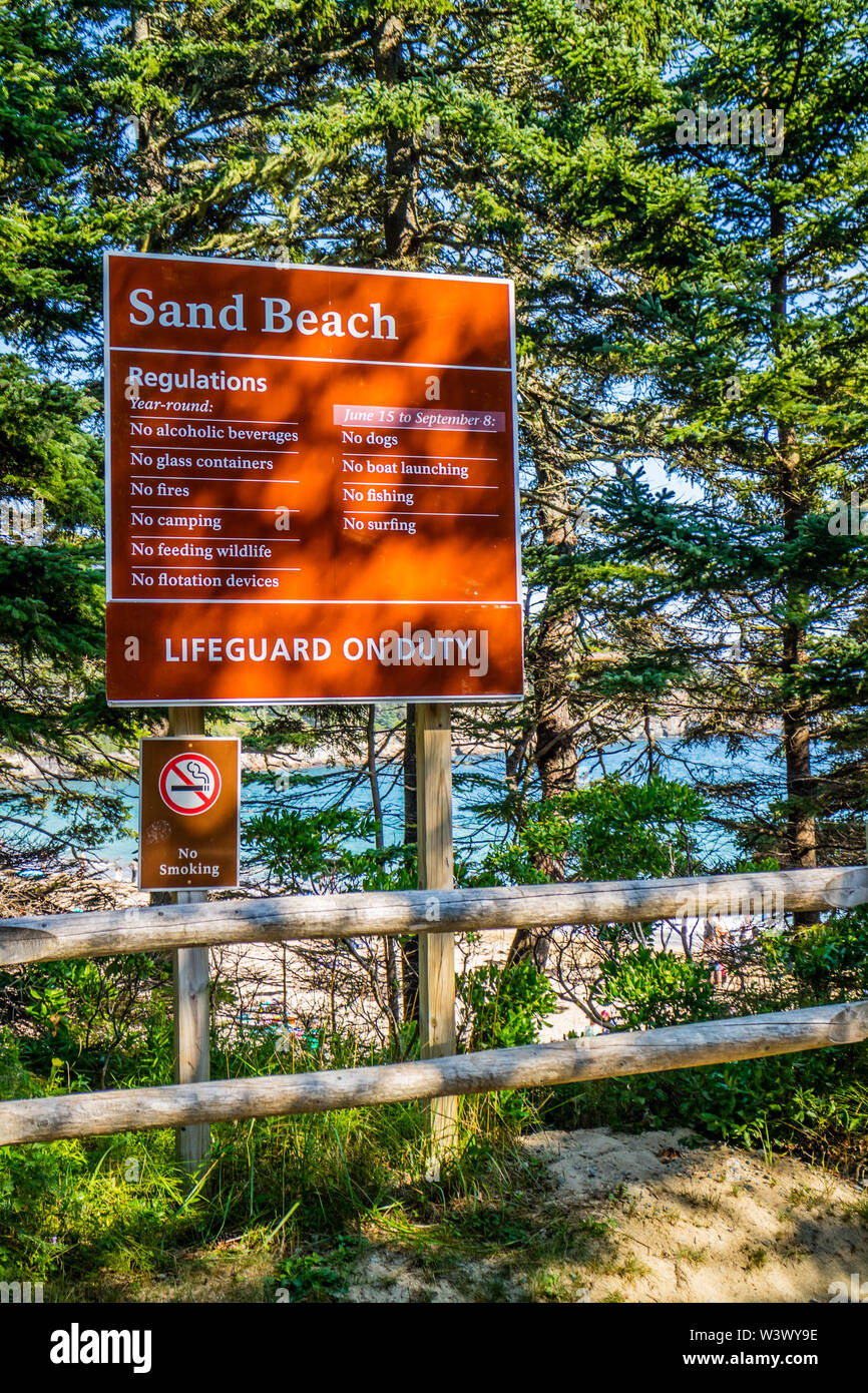 Acadia National Park, ME, USA - August 15, 2018: A welcoming signboard ...