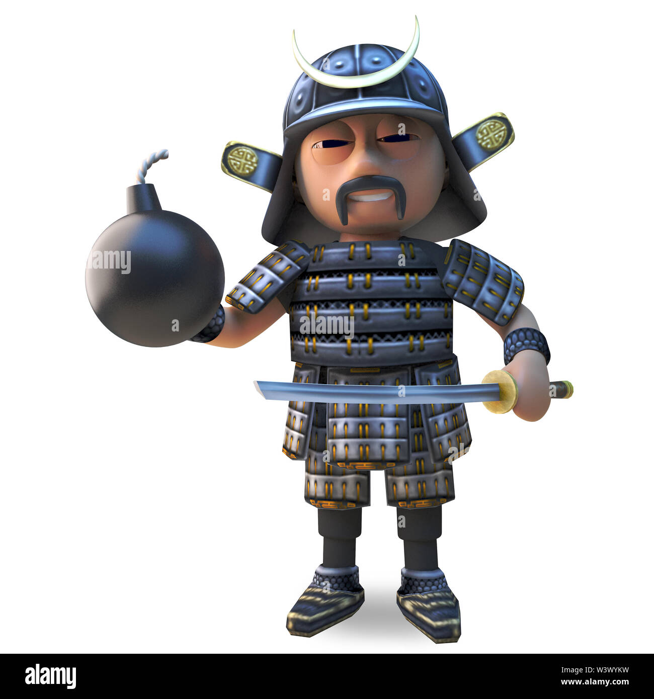 Honourable Japanese samurai warrion in traditional armour holding a ...