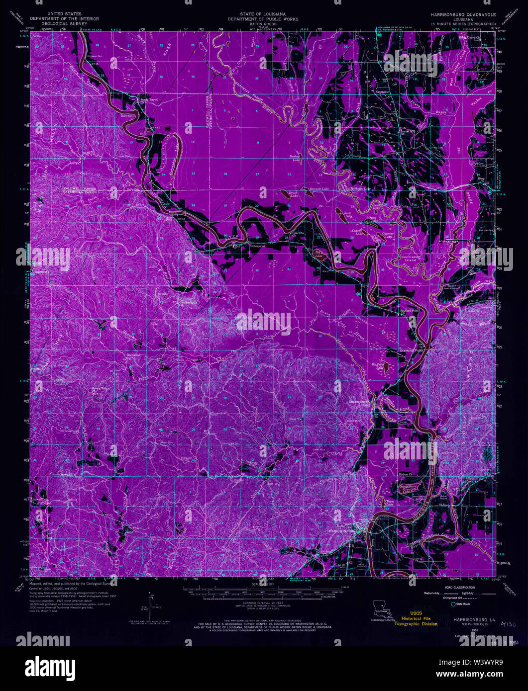 USGS TOPO Map Louisiana LA Harrisonburg 334637 1959 62500 Inverted ...