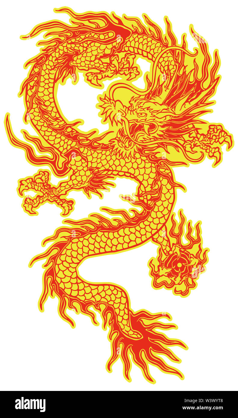 dragon asia legend red yellow fire illustration zodiac Stock Photo - Alamy