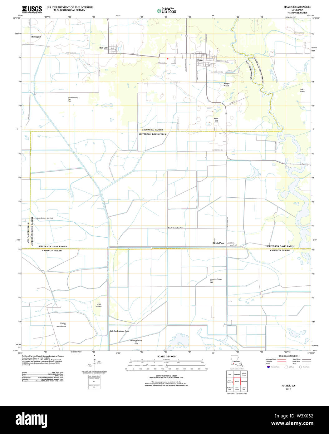 USGS TOPO Map Louisiana LA Hayes 20120314 TM Restoration Stock Photo ...