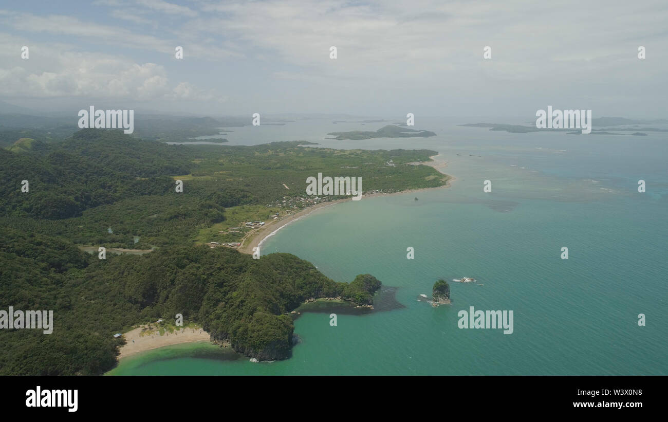 Aerial view of islands with sand beach and turquoise water in blue ...