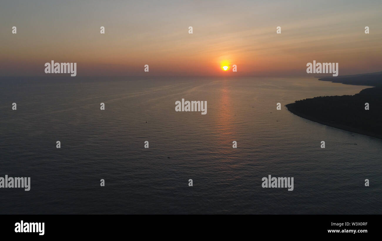 aerial view sunrise over ocean. seascape colorful sunrise over sea at ...