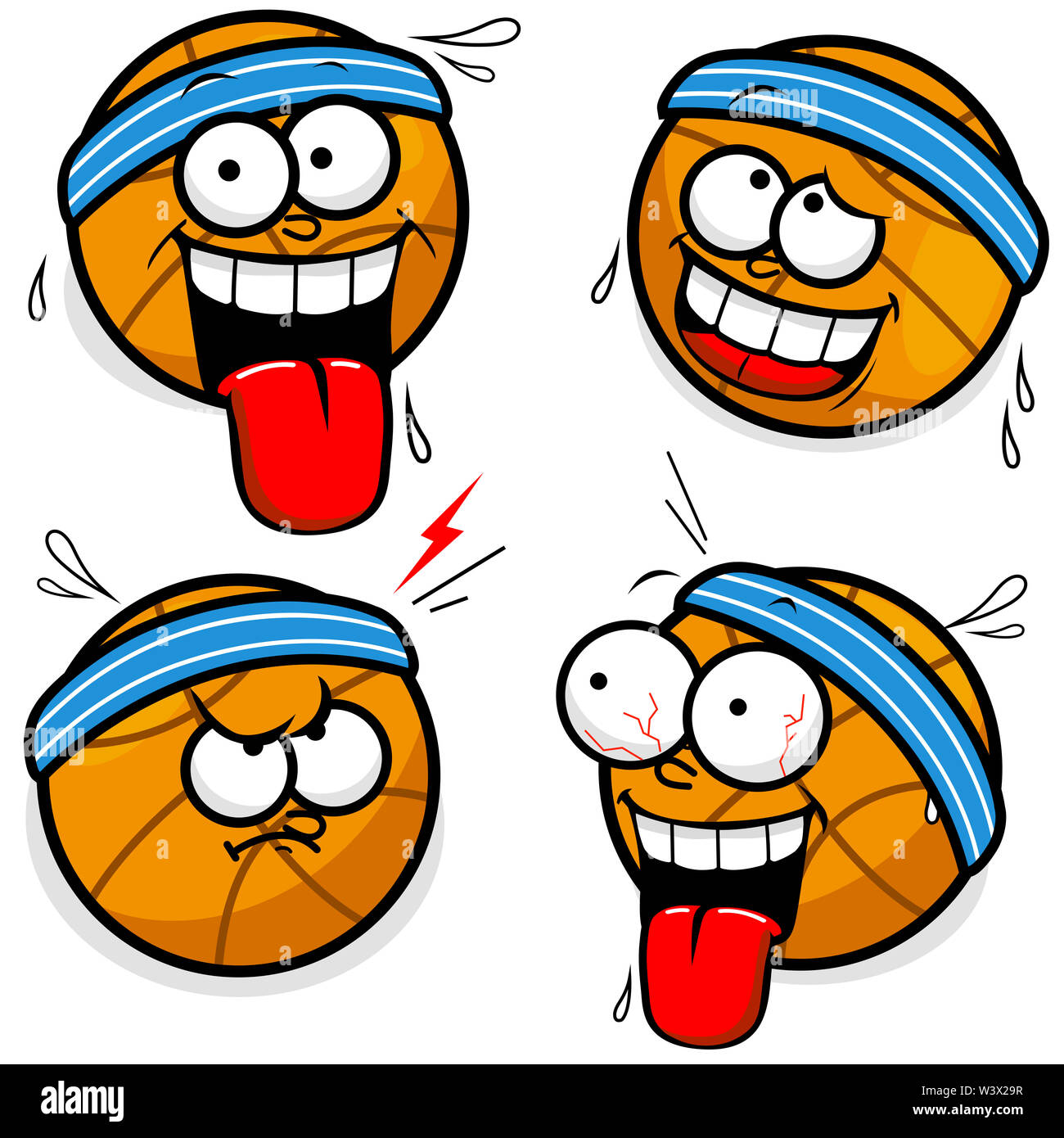Basketball cartoon characters in various expressions. Basketball ...