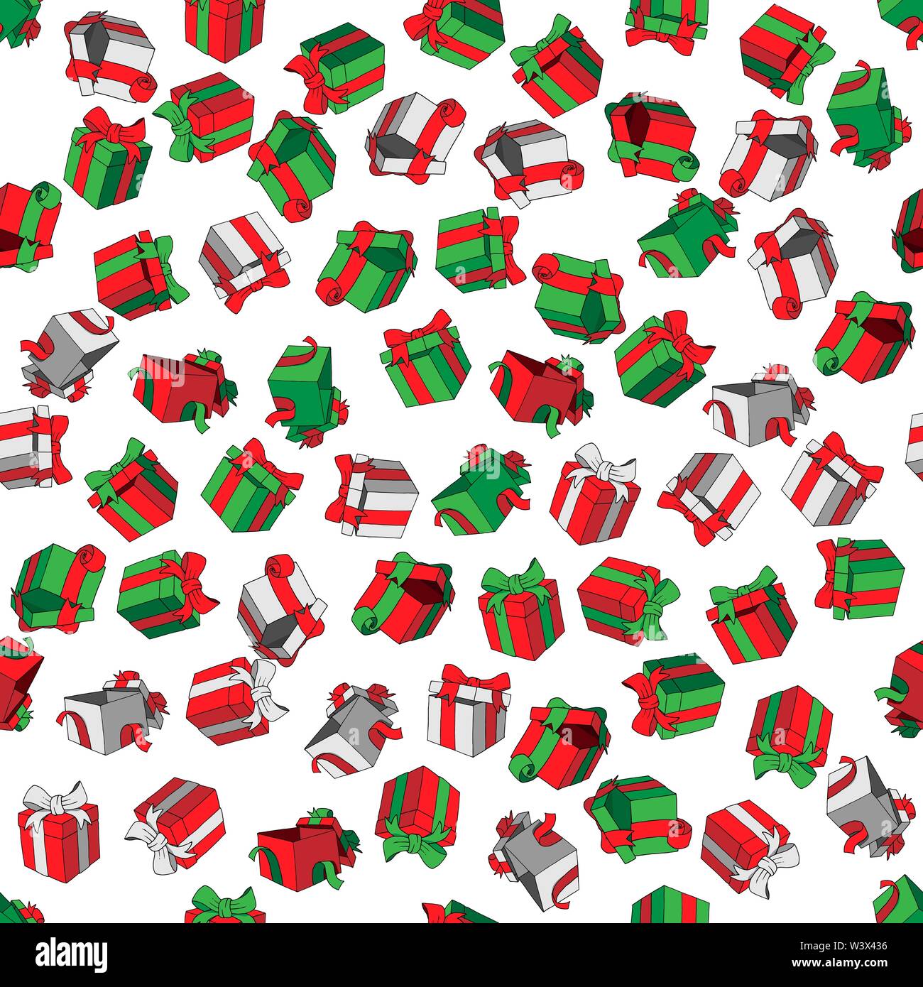 Vector Seamless Pattern colored cartoon doodles gift boxes on white ...