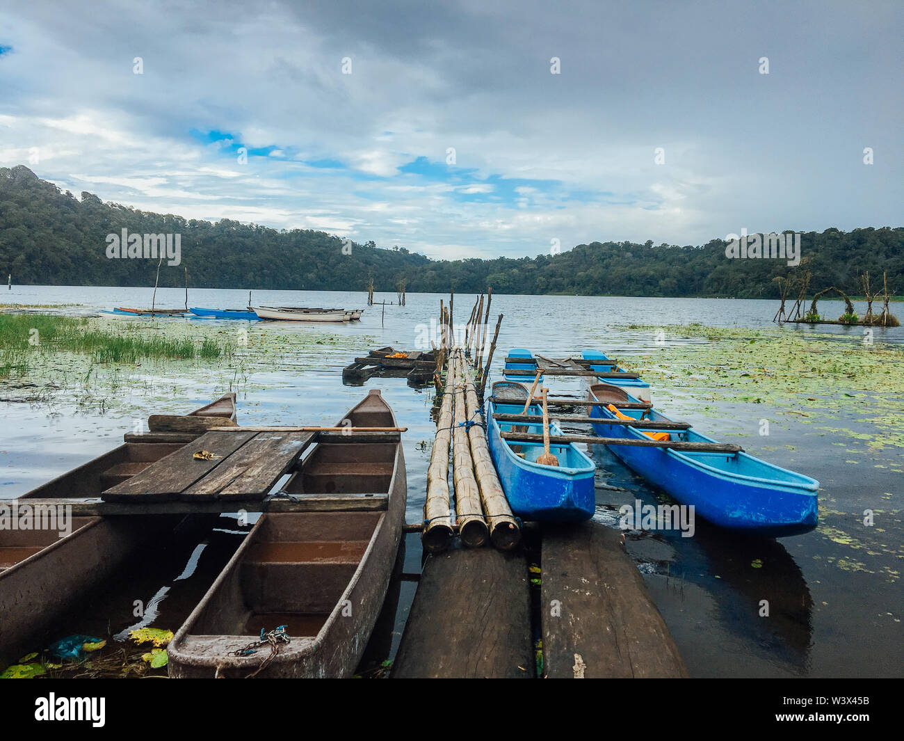 The traditional boats at Lake Tamblingan, Bali, Indonesia. Tamblingan ...