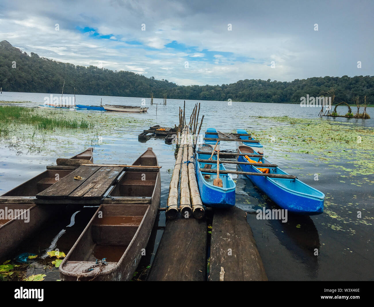 The traditional boats at Lake Tamblingan, Bali, Indonesia. Tamblingan ...
