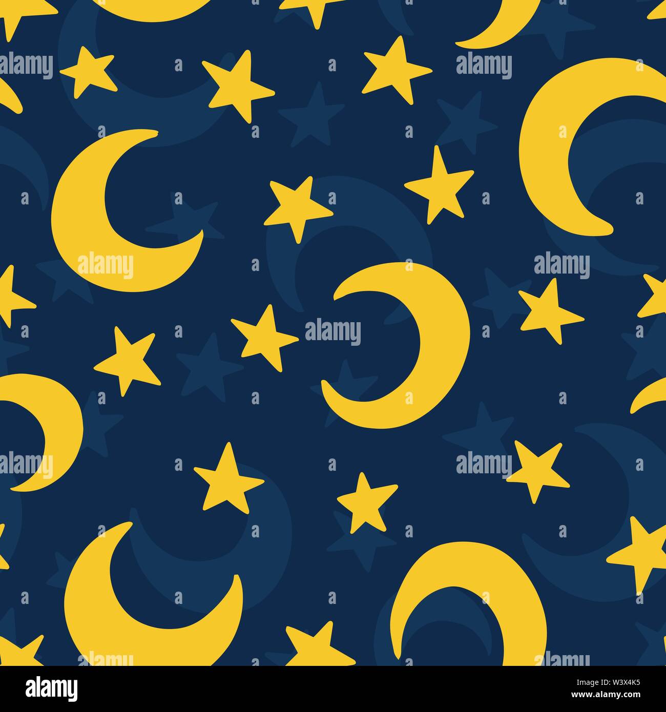 Moon and stars doodle seamless repeat pattern. Vector illustration ...