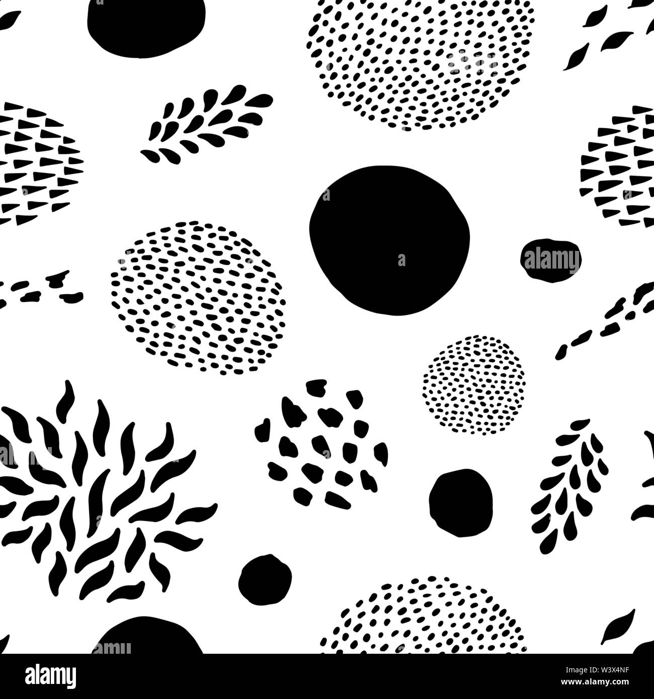 Abstract shapes doodle seamless repeat pattern. Vector illustration ...