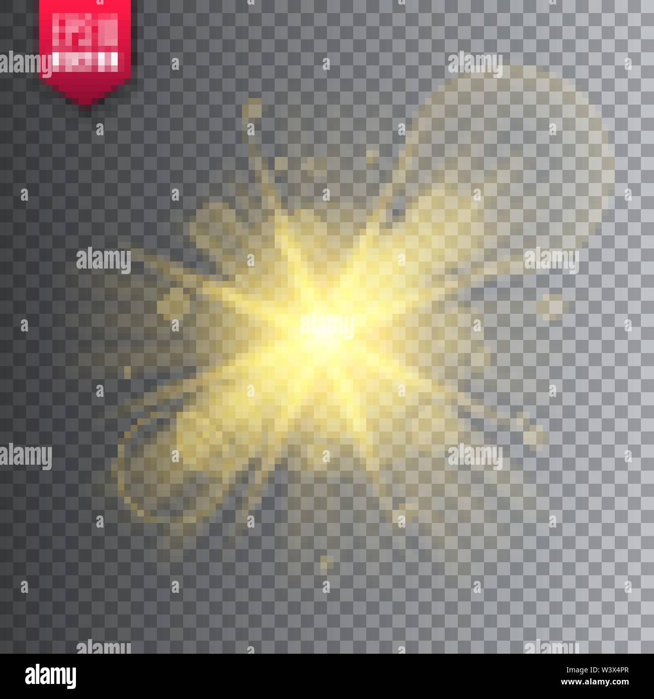 Glowing light on transparent background. Lens flare effect. Bright sparkling flash, sunlight ...