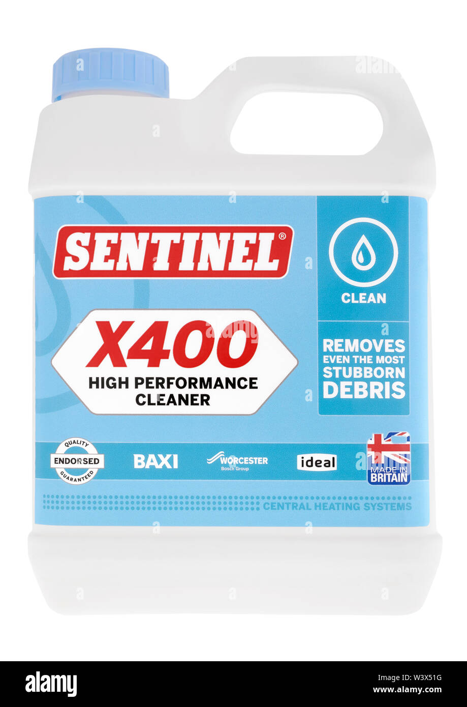 Bottle of Sentinel X400 central heating cleaning fluid on white ...