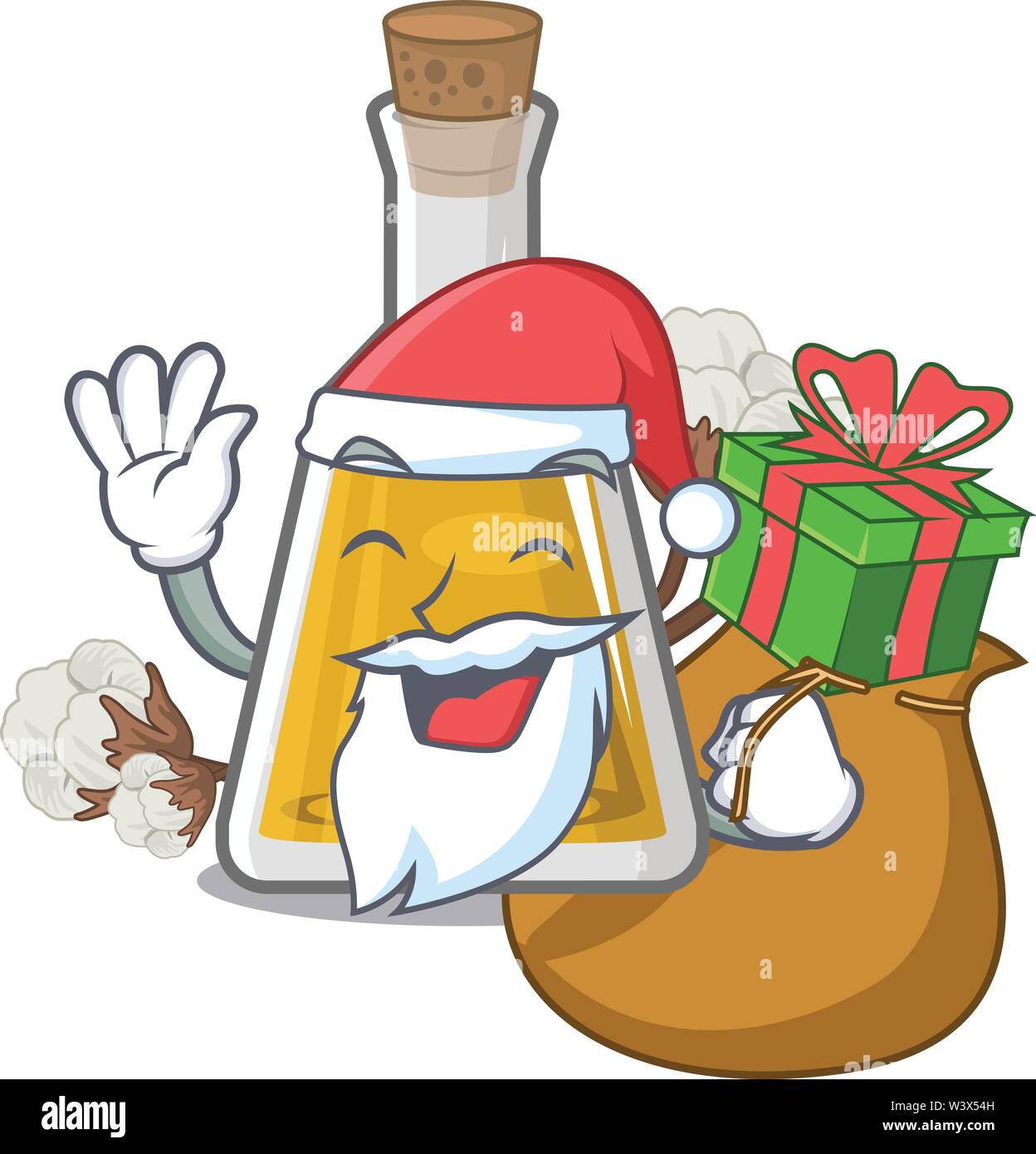 Santa with gift cottonseed oil at the cartoon table vector illustration ...