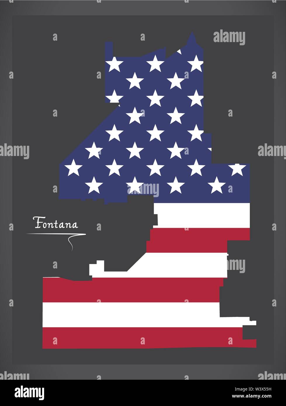 Fontana California City map with American national flag illustration ...