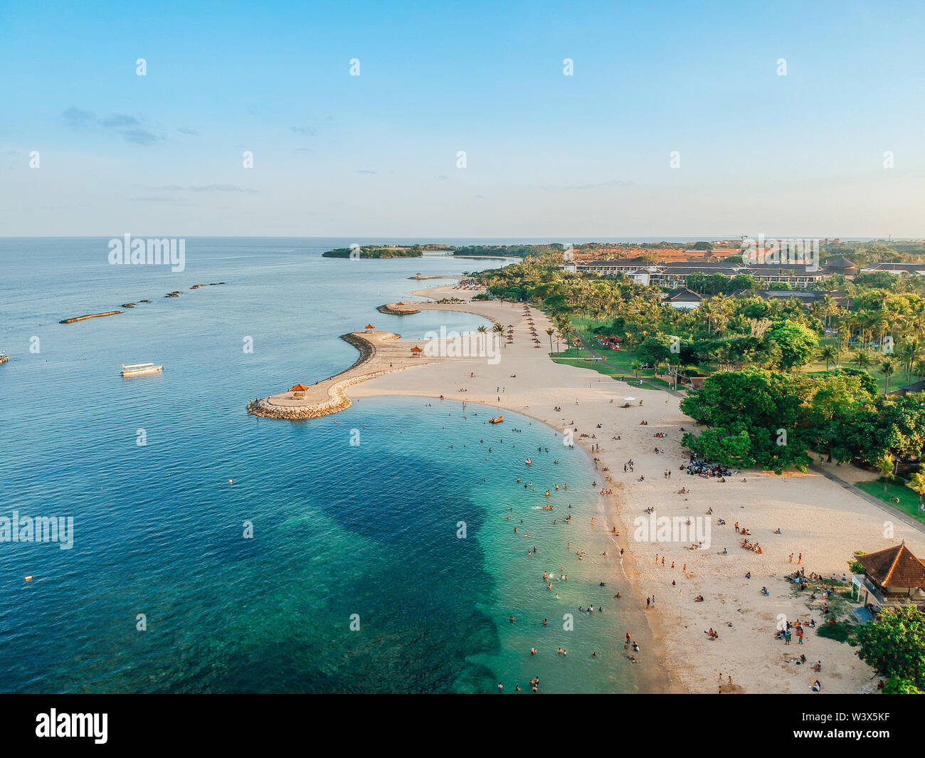 Aerial drone view of Holiday In Sanur Beach, Bali, Indonesia with ocean ...