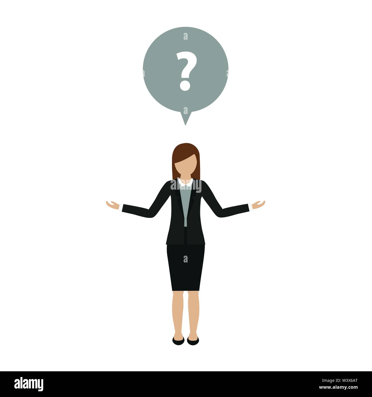 business woman character has a question isolated on white background ...
