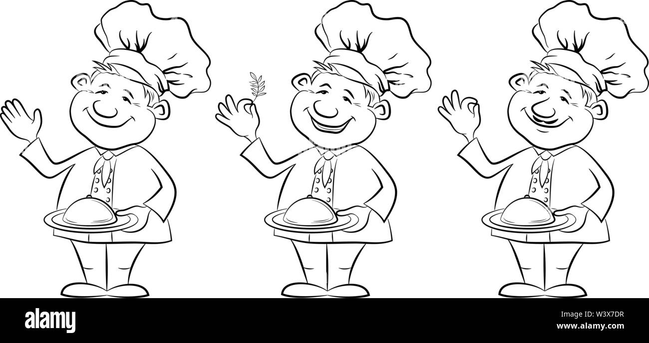 Set Cartoon Characters, Cooks Chefs with a Dish Food on a Tray and a ...