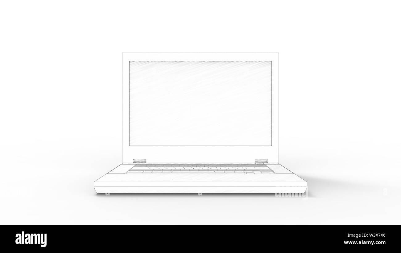 3d rendering of a computer model laptop isolated in white studio ...