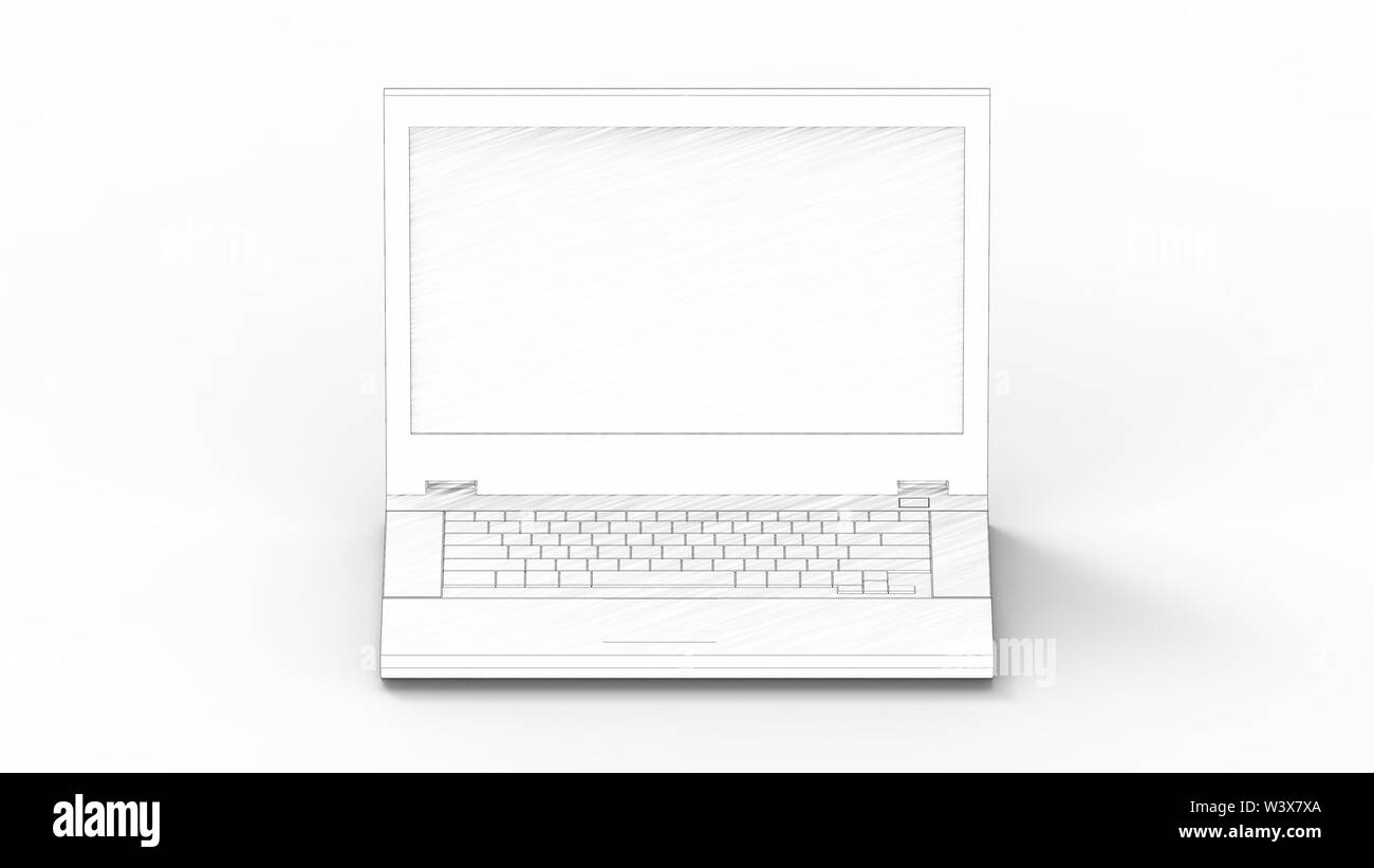 3d rendering of a computer model laptop isolated in white studio ...