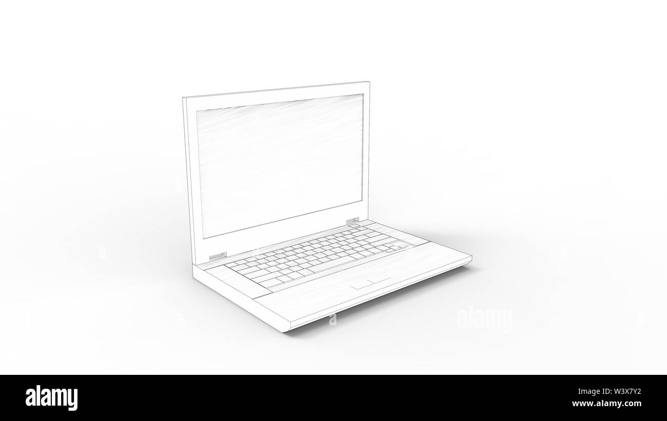 3d rendering of a computer model laptop isolated in white studio ...