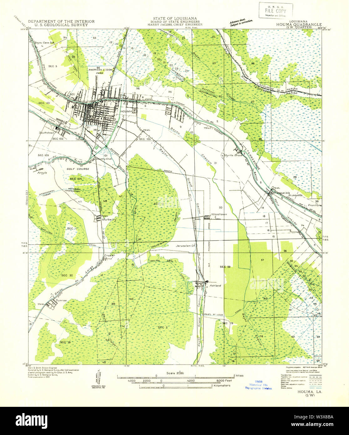 USGS TOPO Map Louisiana LA Houma SW 333838 1932 31680 Restoration Stock ...