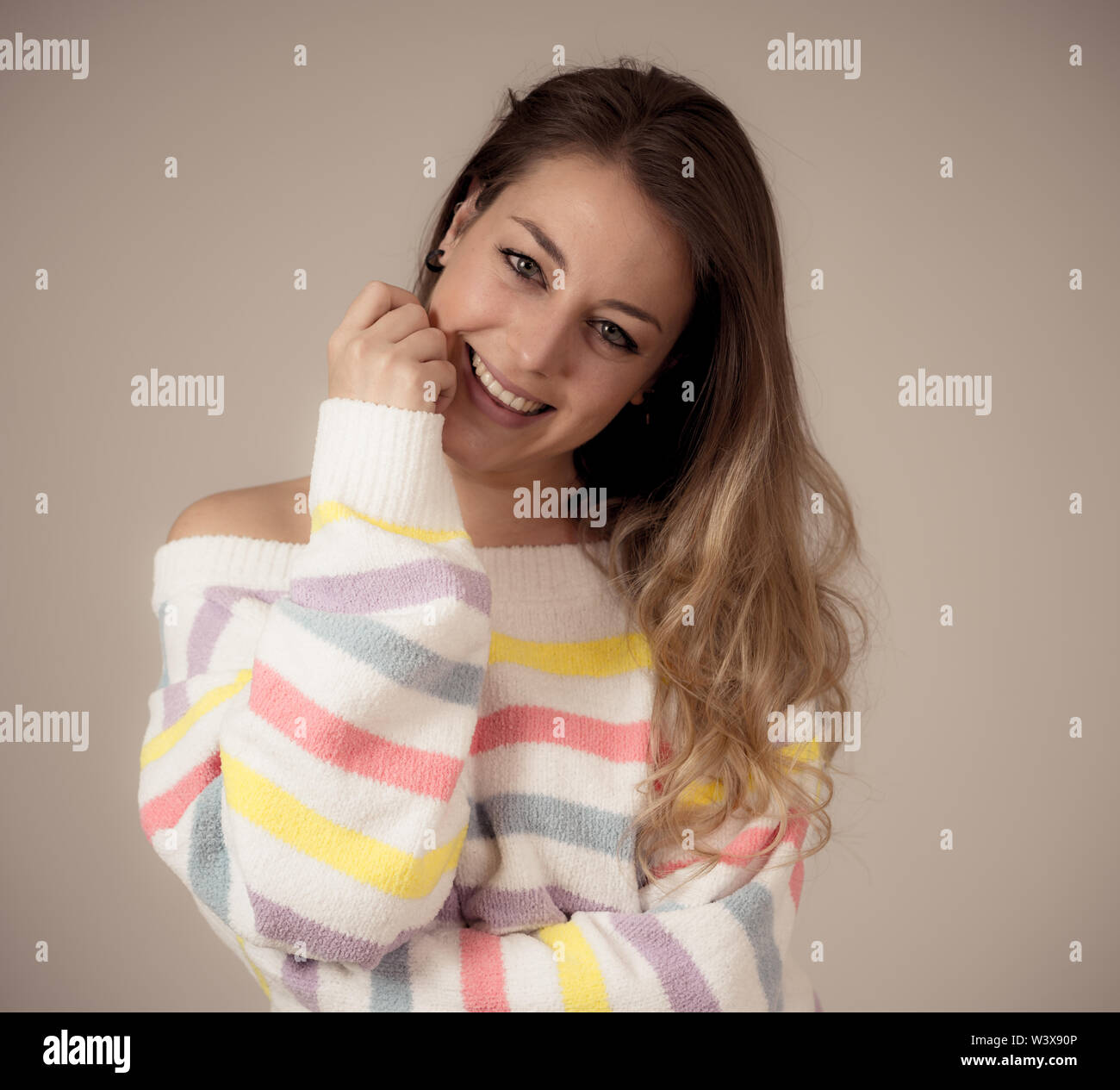 Close up portrait of a young beautiful caucasian woman with happy face ...