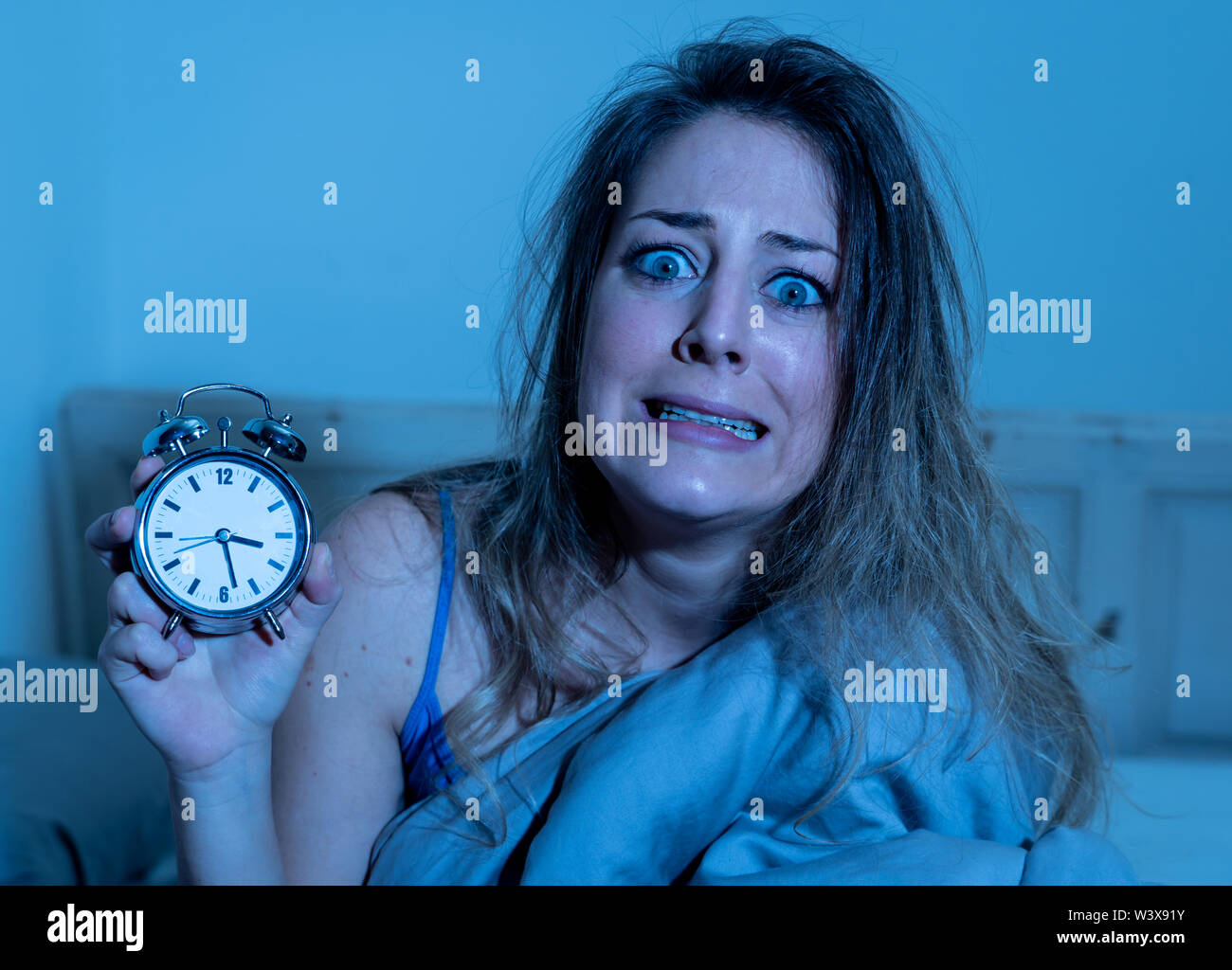 Sleepless and desperate beautiful caucasian woman awake at night not ...