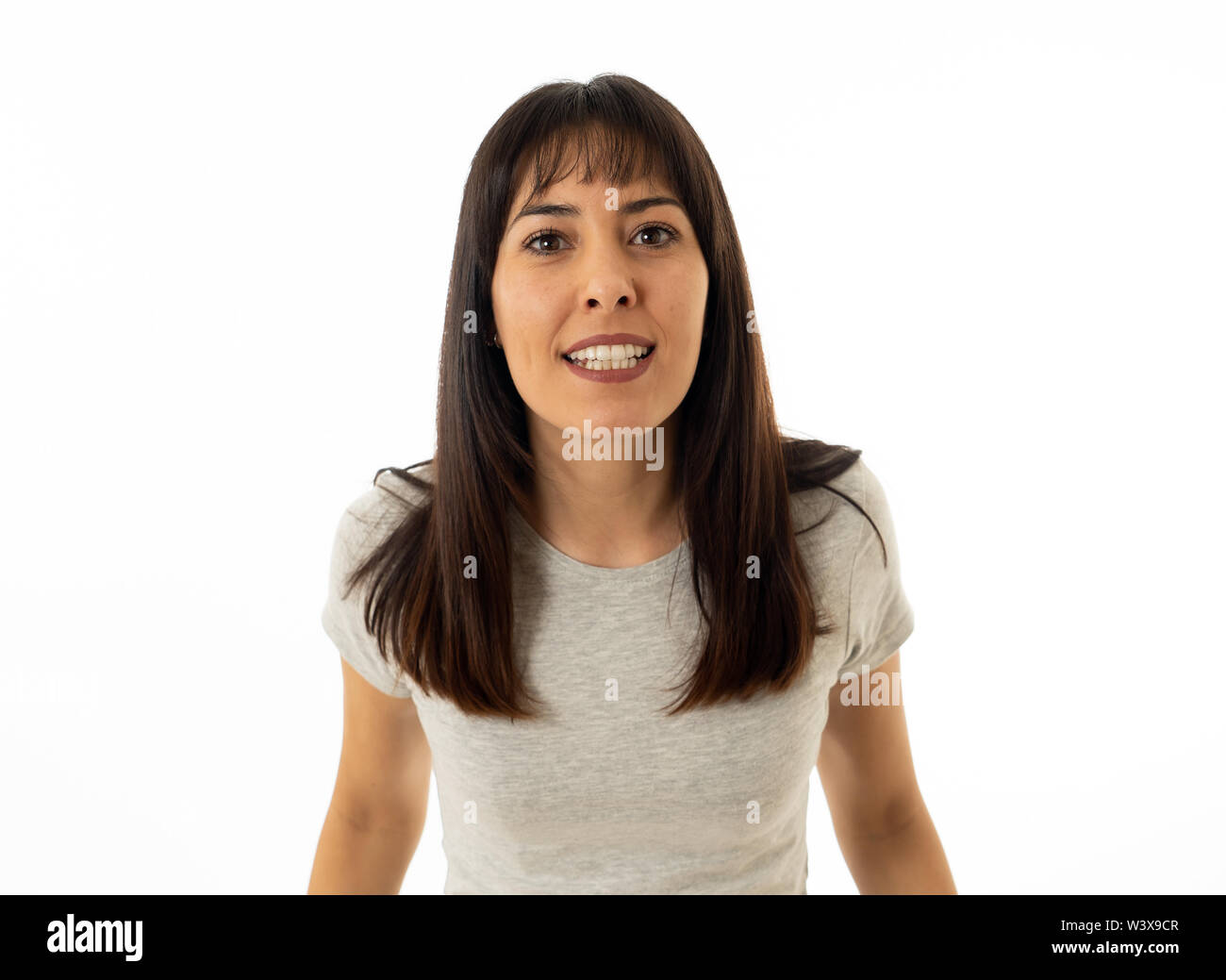 Close up portrait of young attractive caucasian woman with an angry ...