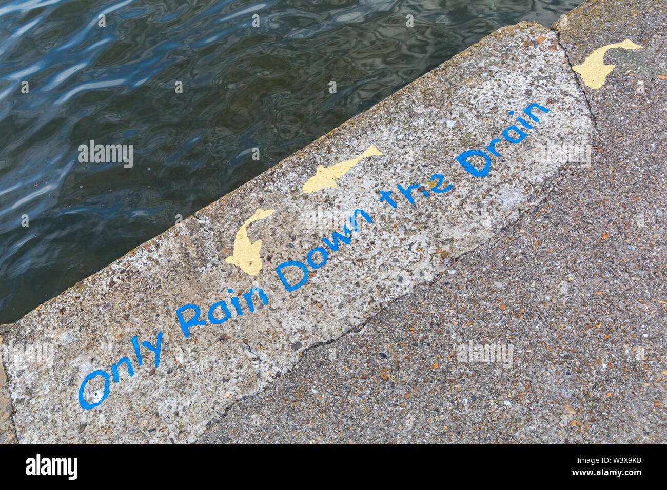 Only rain down the drain painted on walkway alongside Poole Lake in ...