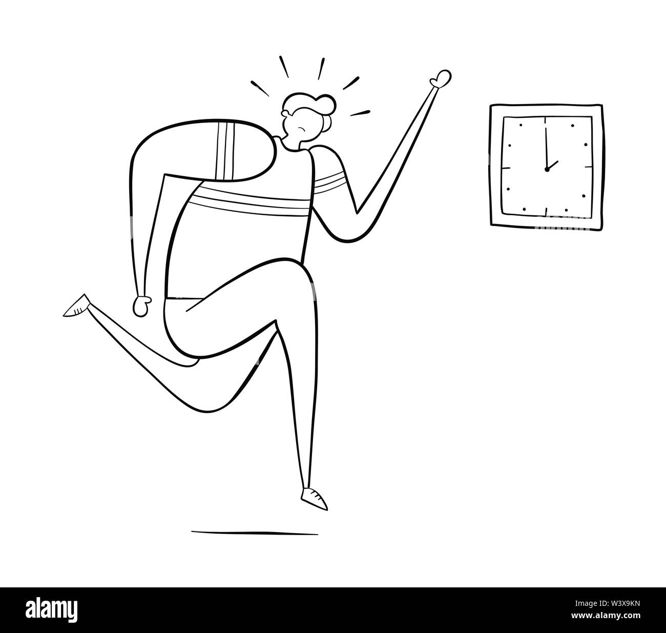 The man is late and running, hand-drawn vector illustration. Black ...