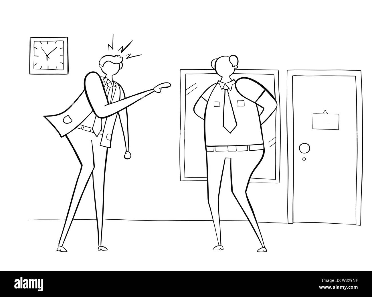Businessman angry and shouting at his boss, hand-drawn vector ...