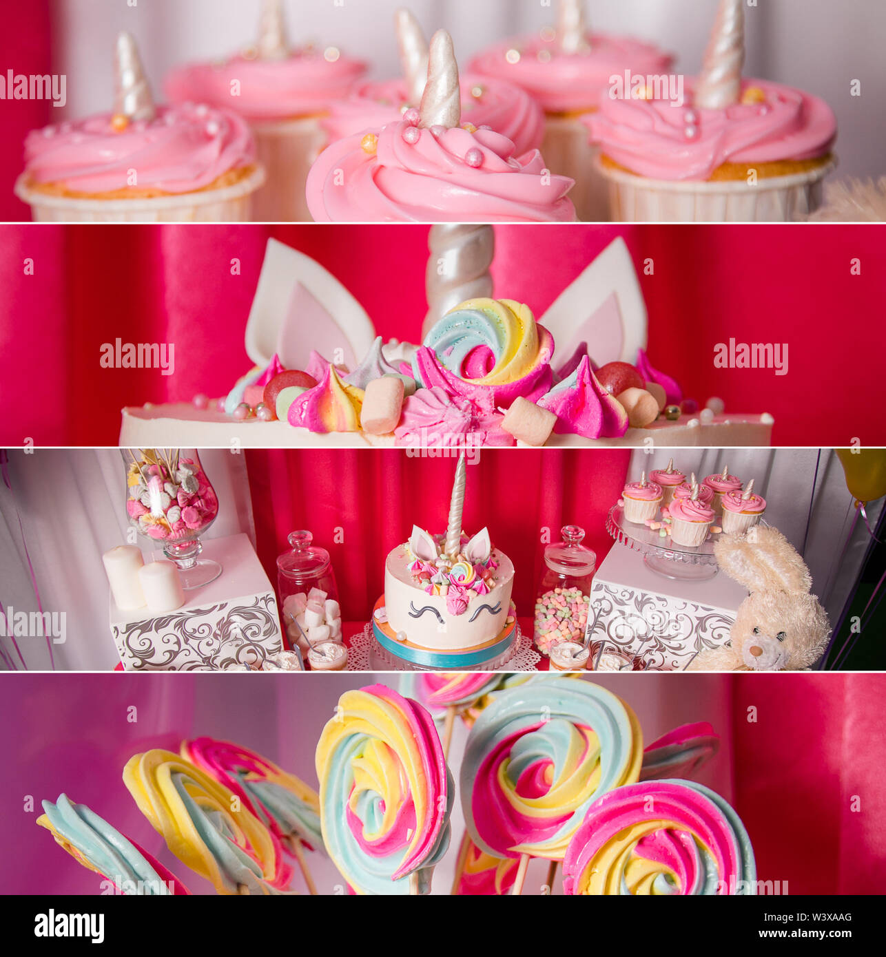 Collage with unicorn sweets for a party Stock Photo - Alamy