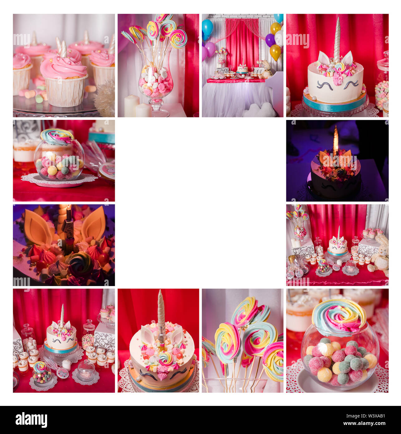 Collage with unicorn sweets for a party Stock Photo - Alamy