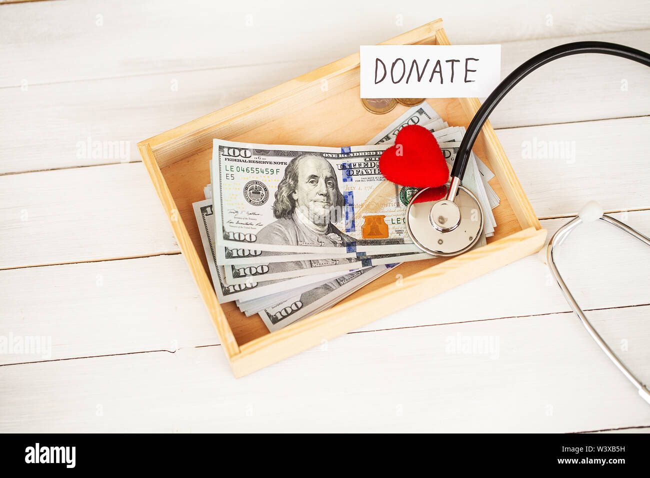 Donations and Charity. Donation Concept. Box of Donations and Heart on ...