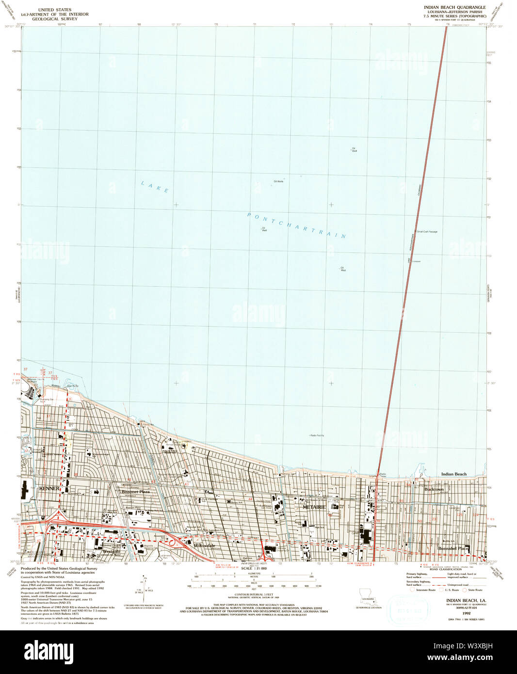 USGS TOPO Map Louisiana LA Indian Beach 332286 1992 24000 Restoration ...