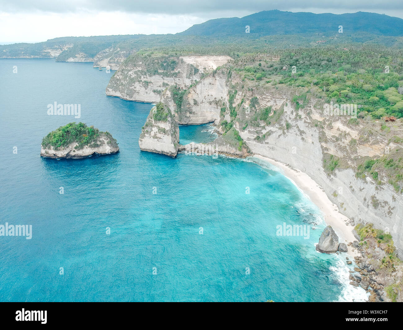 Aerial drone of diamond beach in Nusa Penida, Bali, Indonesia with ...