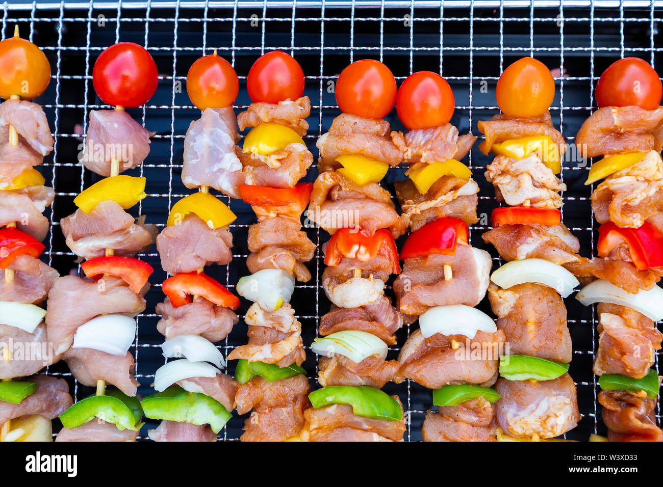 Assorted delicious barbecue with meat and vegetable on the stove Stock ...