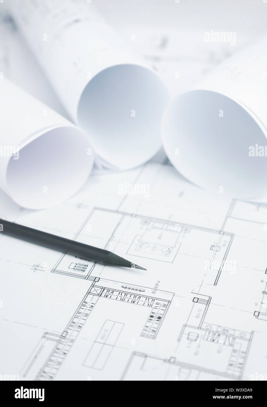 black pencil on architectural drawing paper and rolls for construction ...