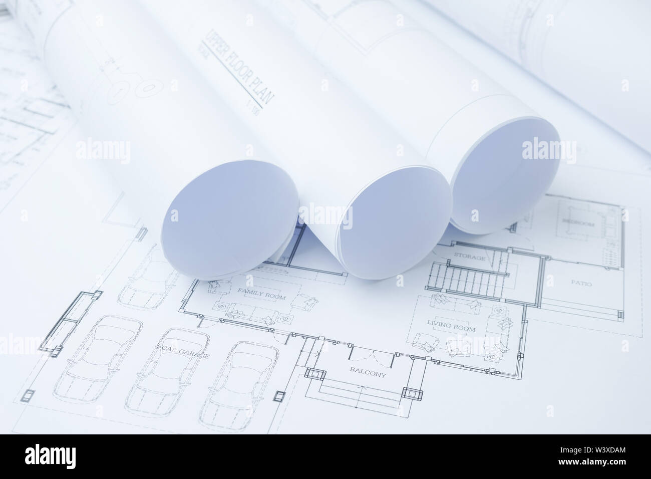 architectural drawing paper rolls of a dwelling for construction Stock ...