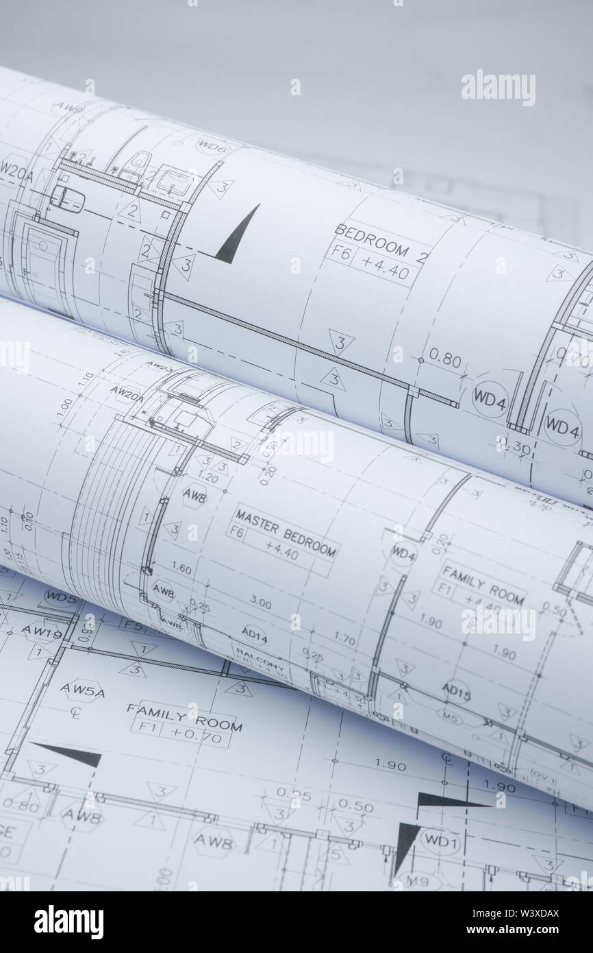 architectural drawing paper rolls of a dwelling for construction Stock ...