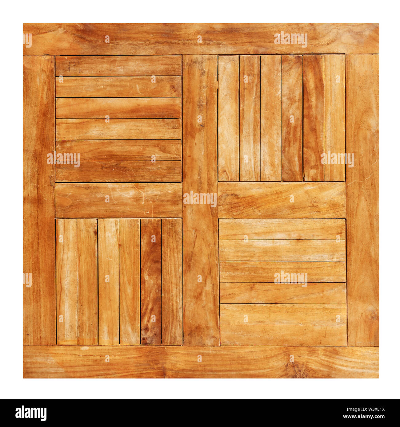 Empty square wooden table surface from above isolated on the white ...