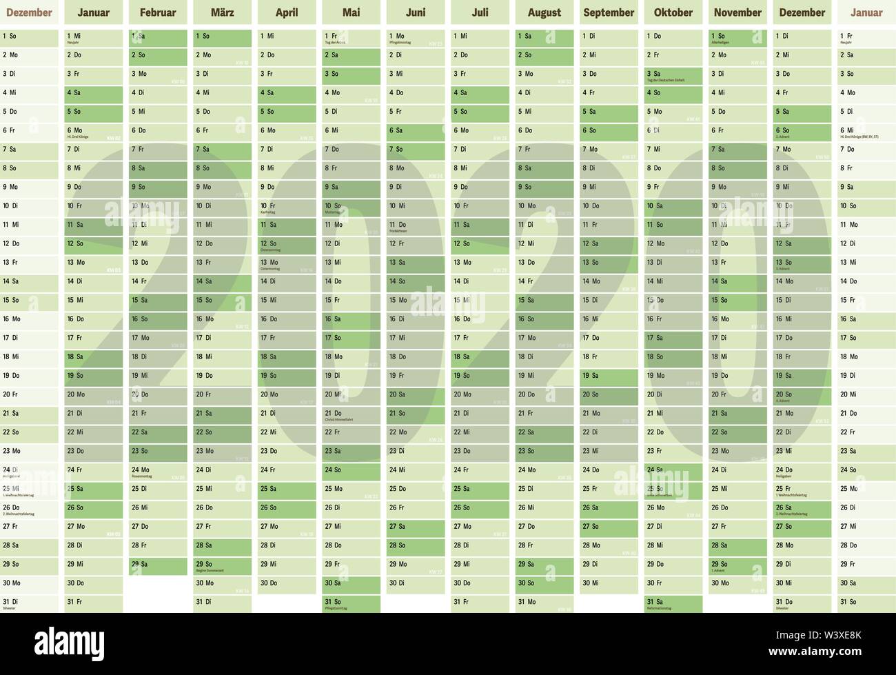 wall year planner or calendar for year 2020 with German holidays in A4 ...