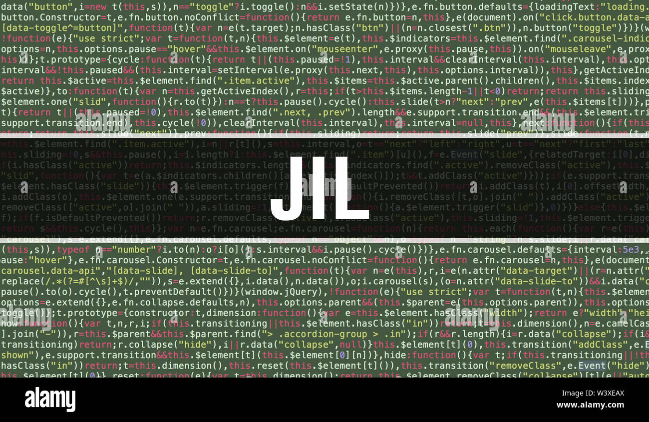 JIL text written on Programming code abstract technology background of ...