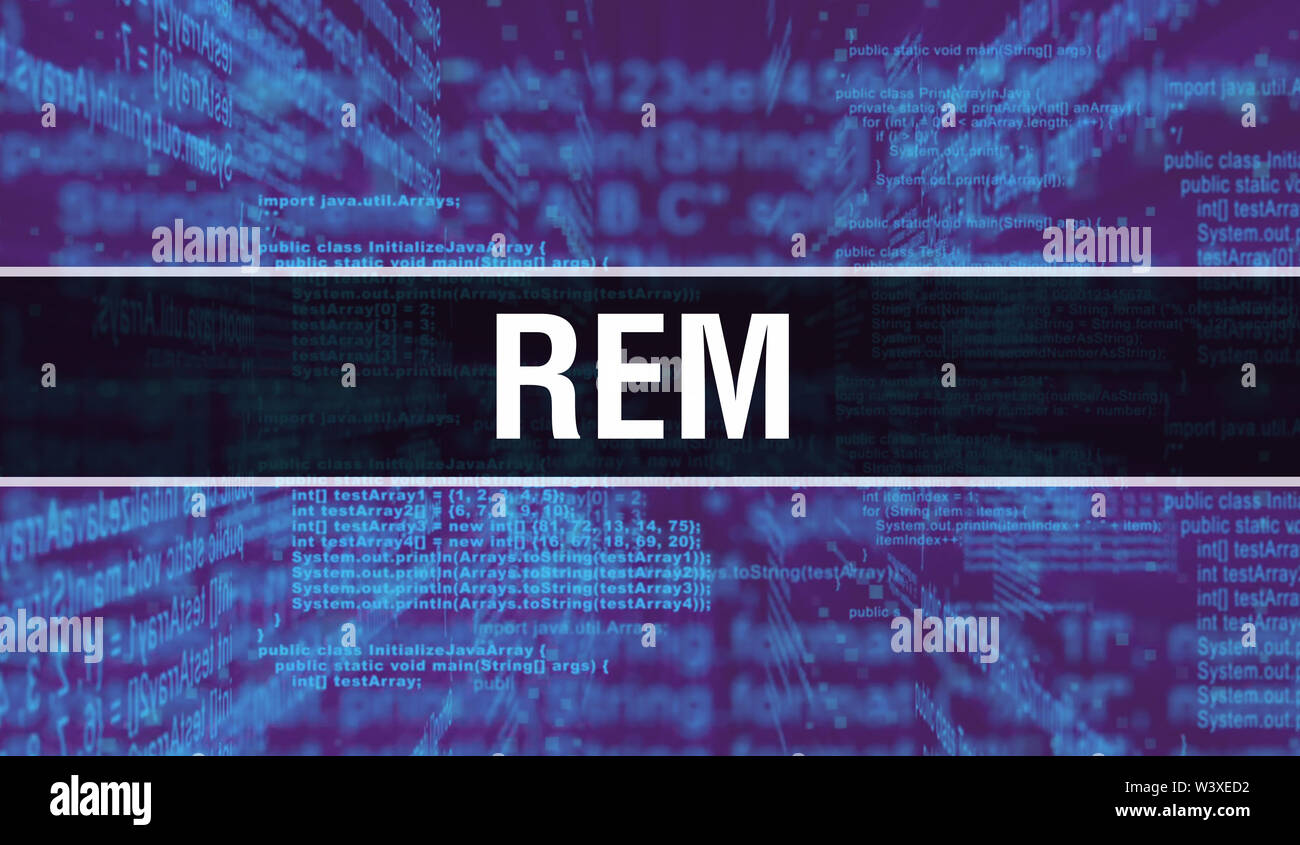 REM with Digital java code text. REM and Computer software coding ...