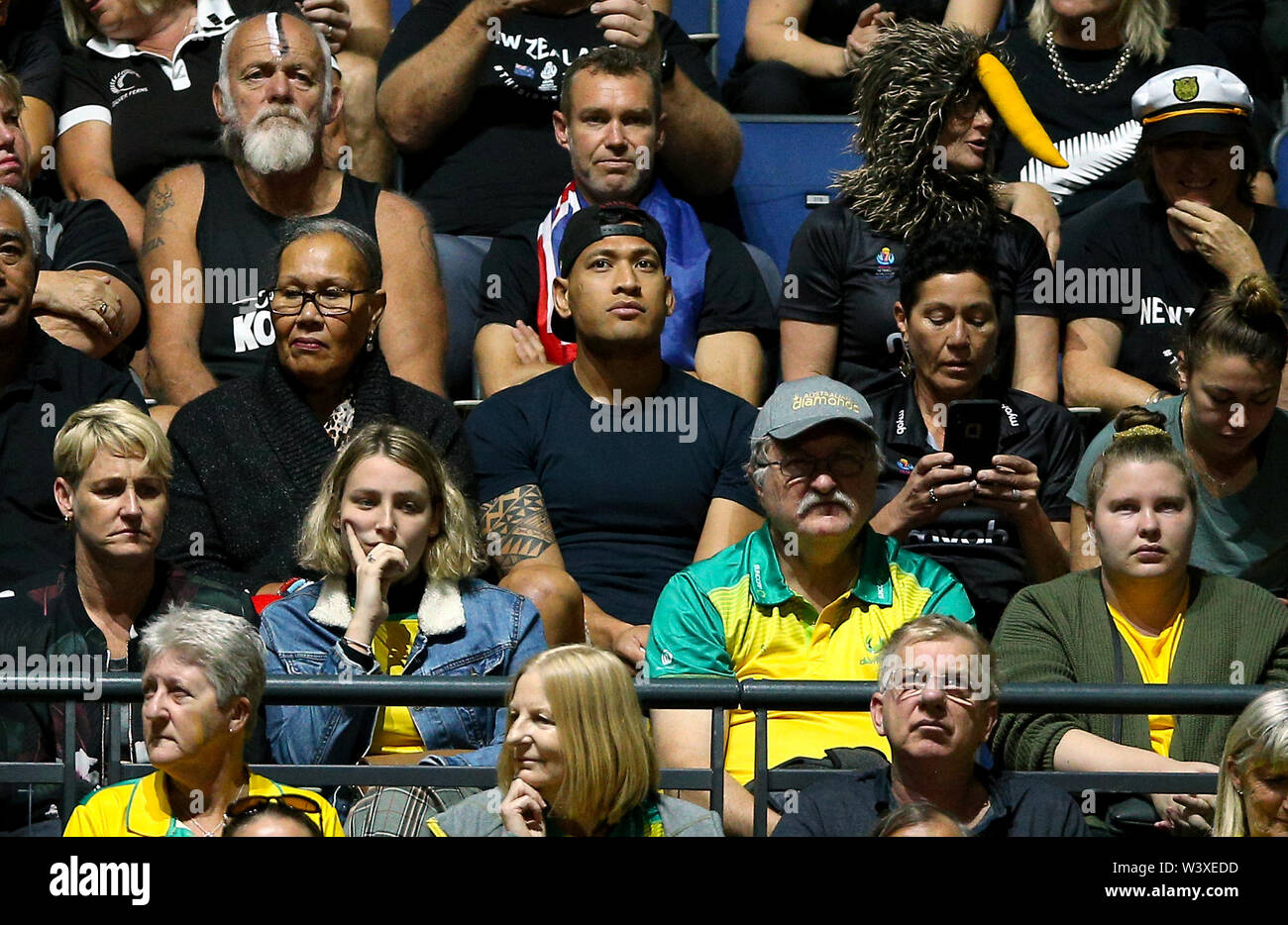 Israel Folau (centre) in the stands during the netball World Cup match ...