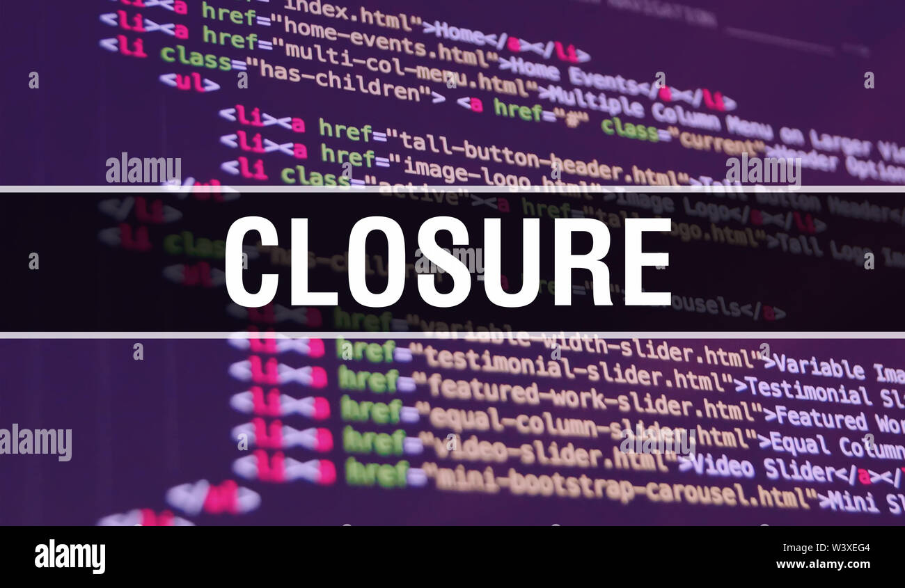 Closure concept illustration using code for developing programs and app ...